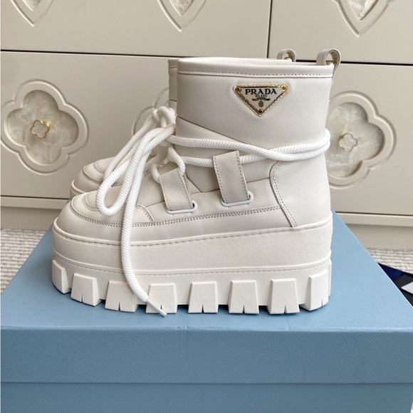 Prada | Shoes | Prada Womens White Chunky Winter Boots | Poshmark